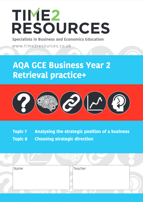 AQA GCE Business Topics 7-8 Retrieval Practice+ Workbook (pack of 10)