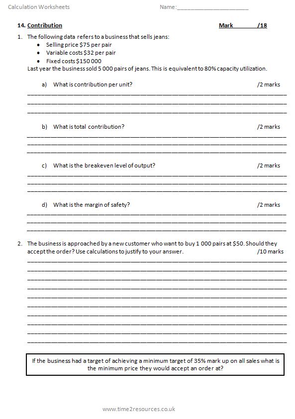 Pearson Edexcel International GCSE Calculation Worksheets