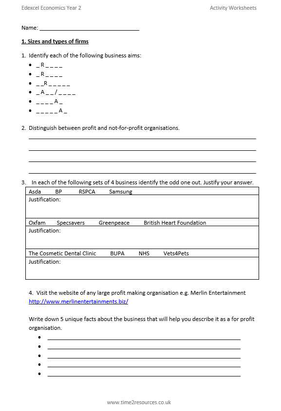 Edexcel GCE Economics A Year 2 Activity Worksheets