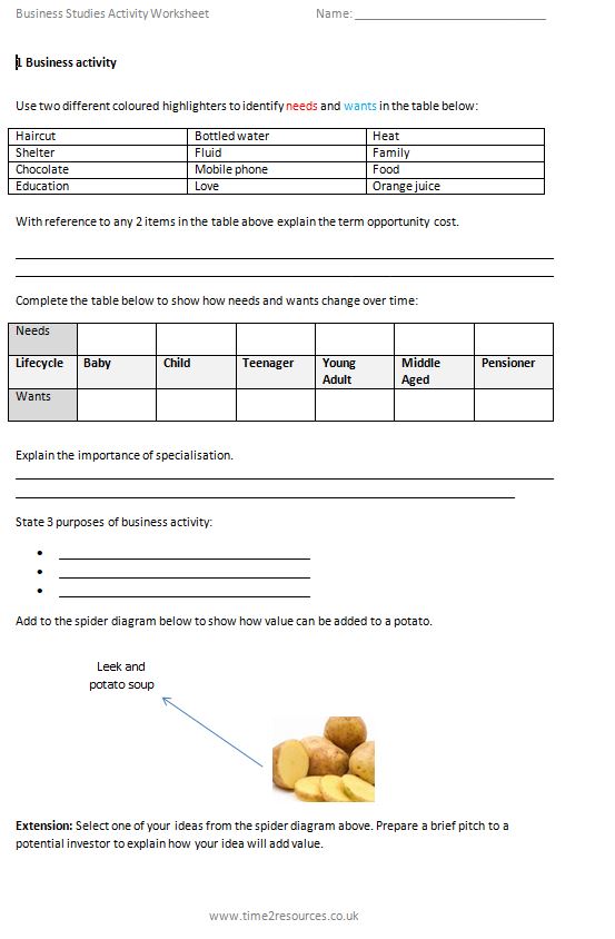 Cambridge IGCSE (9-1) Business Studies 0986 Activity Worksheets